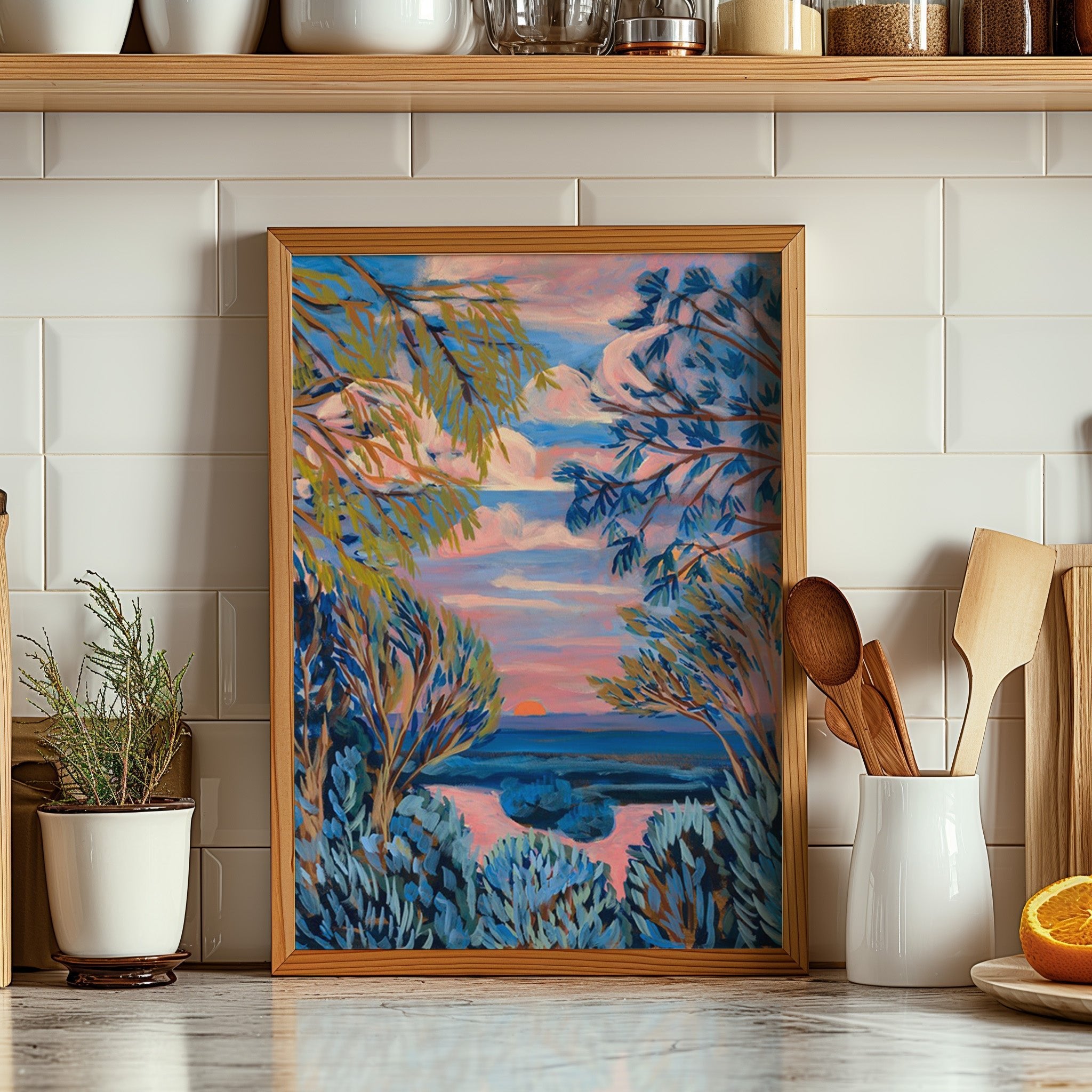 Texas Hill Country Print - El Baker Art Vibrant Lake Sunset