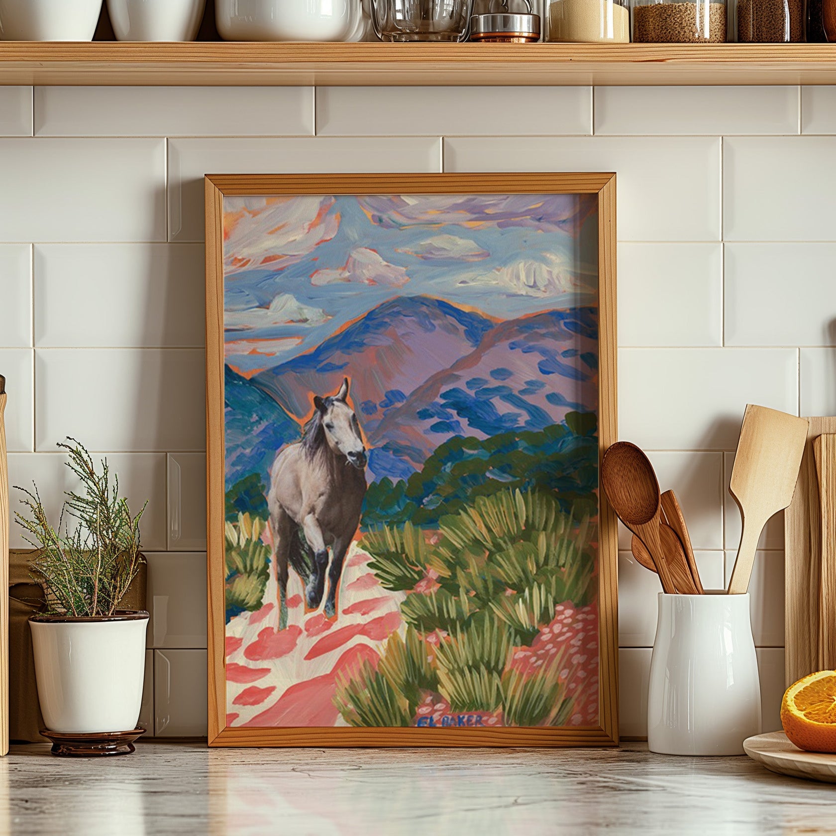 Colorful Southwestern Desert Horse Print – El Baker Art