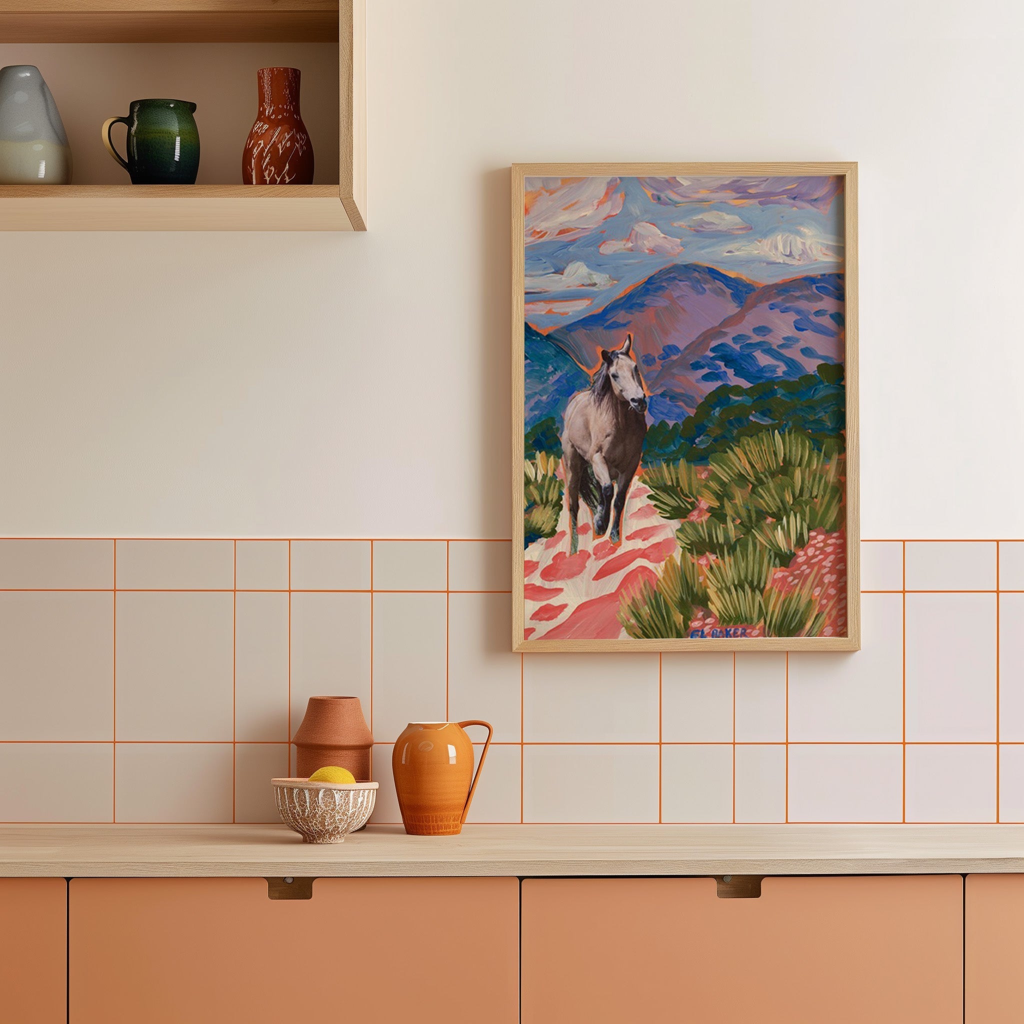 Colorful Southwestern Desert Horse Print – El Baker Art