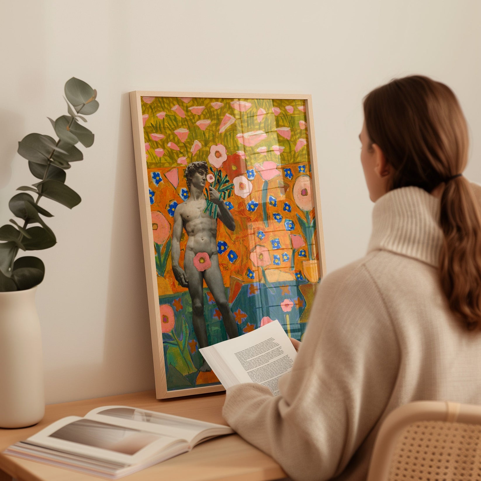 David Statue California Poppy Collage Print – El Baker Art